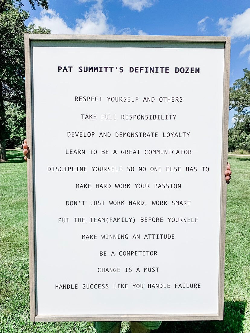 Pat Summitts Definite Dozen Sign | Pat Summitts Sign | Inspirational M ...